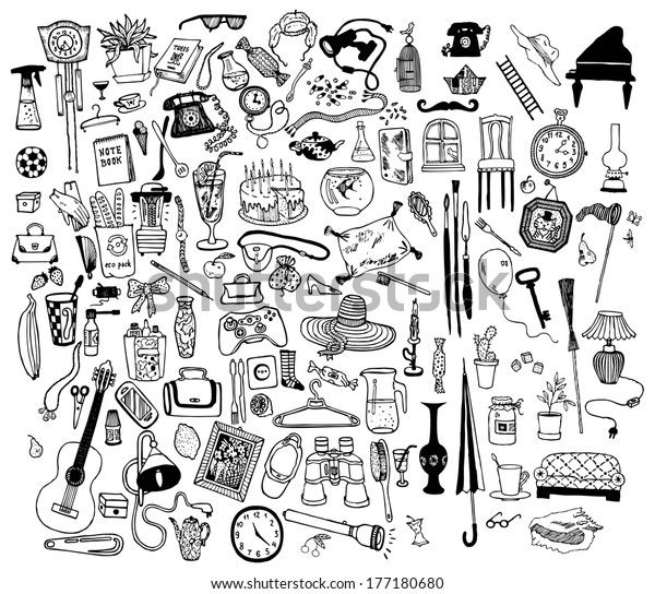 Home Related Objects Set Hand Drawn Stock Vector (Royalty Free ...