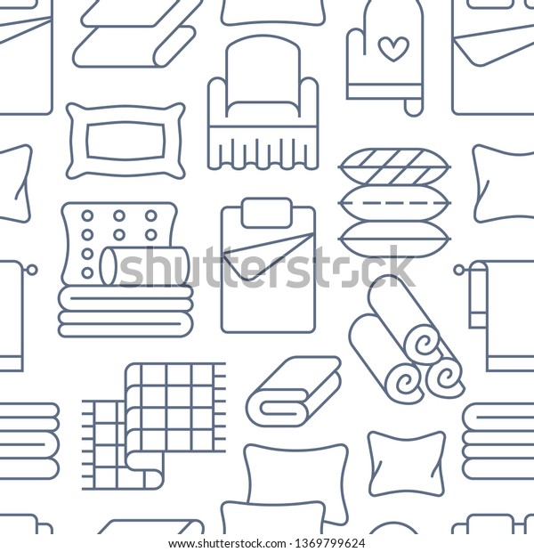 8+ Hundred Home Textiles Seamless Pattern With Flat Line Icons Royalty ...