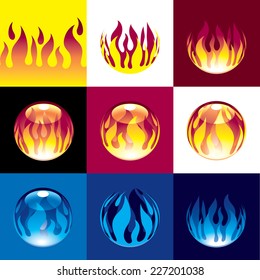 Horizontal Seamless Pattern Flame Different Fireballs Stock Vector ...