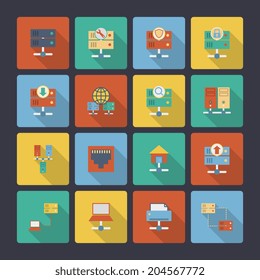 Hosting Computer Network Flat Icons Set Stock Vector (Royalty Free) 204567772 | Shutterstock