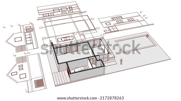 House Project Plan 3d Rendering Stock Vector (Royalty Free) 2172878263 ...