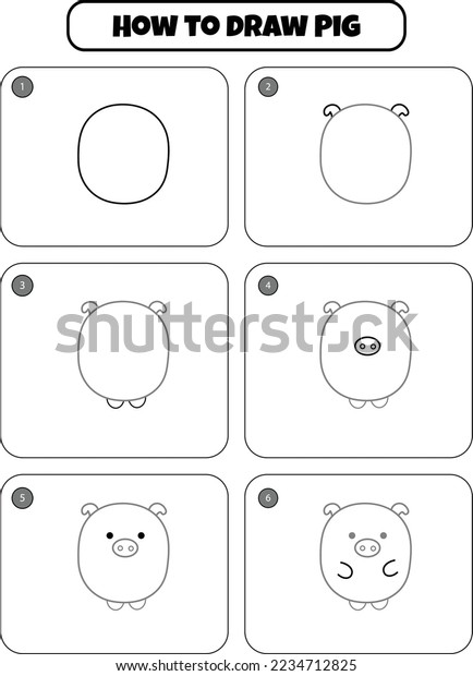 How Draw Pig Step By Step Stock Vector (Royalty Free) 2234712825 ...