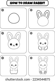 How Draw Rabbit Step By Step Stock Vector (Royalty Free) 2234544875 ...