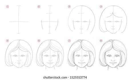 How Draw Stepwise Imaginary Portrait Cute Stock Vector (Royalty Free ...