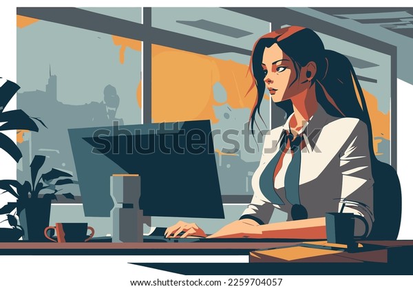 Illustration Business Woman Working Flat Design Stock Vector (Royalty ...