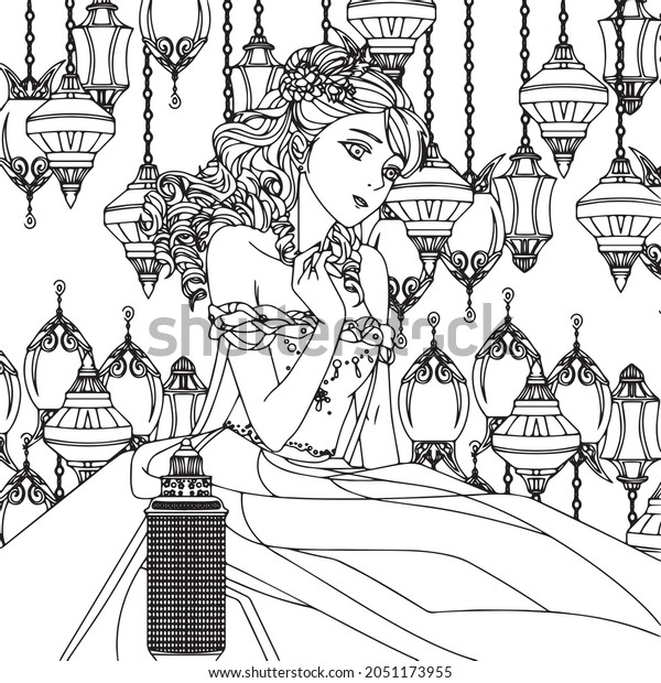 Illustration Coloring Pages Adults Beautiful Girl Stock Vector (Royalty ...