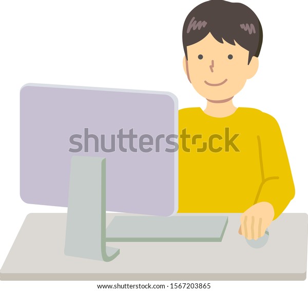Illustration Image Boy Using Computer Stock Vector (Royalty Free ...