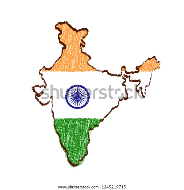 India Map Flag Sketch Hand Drawn Stock Vector (Royalty Free) 1245219715 ...