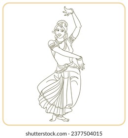 Vektor Stok Indian Classical Dance Vector Simple Line (Tanpa Royalti ...