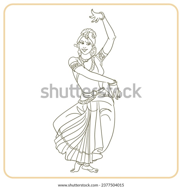 Vektor Stok Indian Classical Dance Vector Simple Line (Tanpa Royalti ...