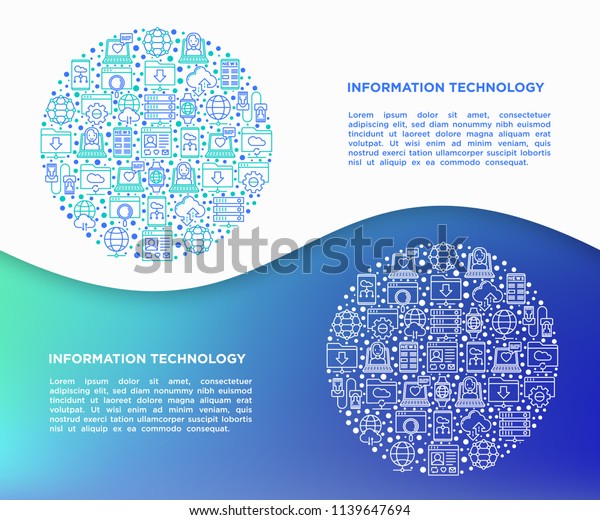 Information Technology Circle Thin Line Icons: vector de stock (libre ...