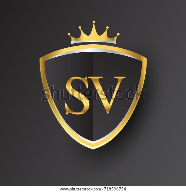 Initial Logo Letter Sv Shield Crown: vector de stock (libre de regalías ...