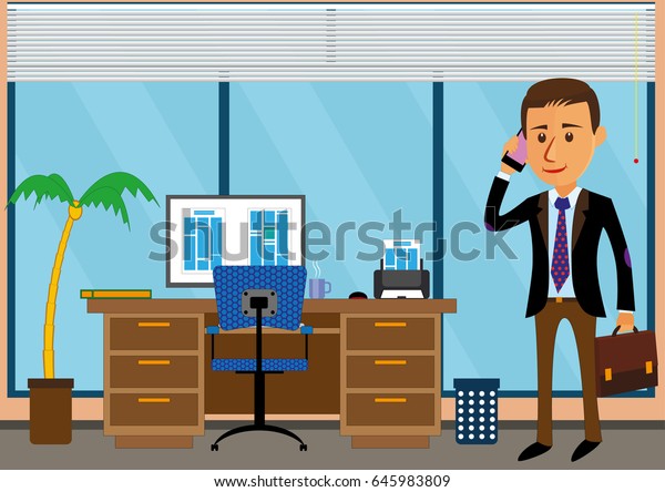 Interior Office Workplace Computer Clerk Office Stock Vector (Royalty ...