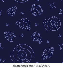Space Doodle Seamless Pattern Dark Blue Stock Vector (Royalty Free ...