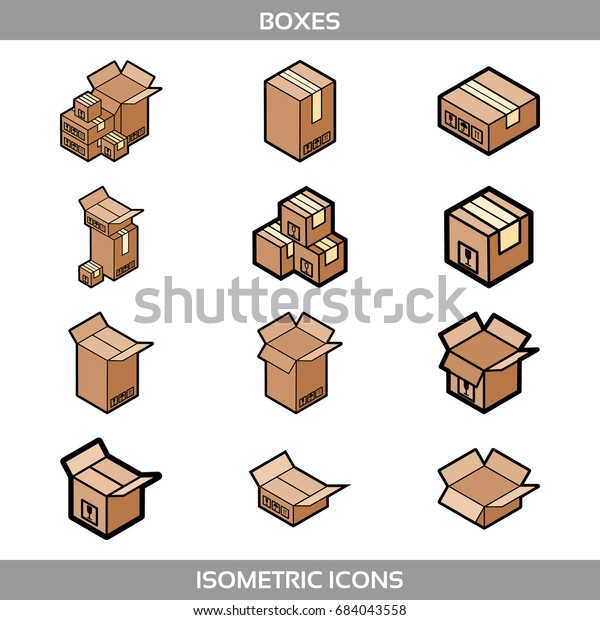 Isometric Carton Packaging Boxes Set Flat Stock Vector (Royalty Free ...