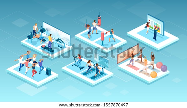 Isometric Vector People Doing Different Workouts Stock Vector (Royalty ...