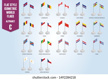Isometric World Flags Alphabet Countries Flat Stock Vector (Royalty ...