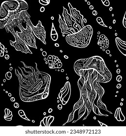Jellyfish Shell Random Seamless Pattern Ocean Stock Vector (Royalty ...