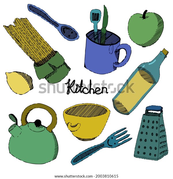 Kitchen Set Vector Graphics Simple Images Stock Vector (Royalty Free ...