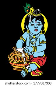 Krishna Eats Butter Art Vector Stock Vector (Royalty Free) 1777887308 ...