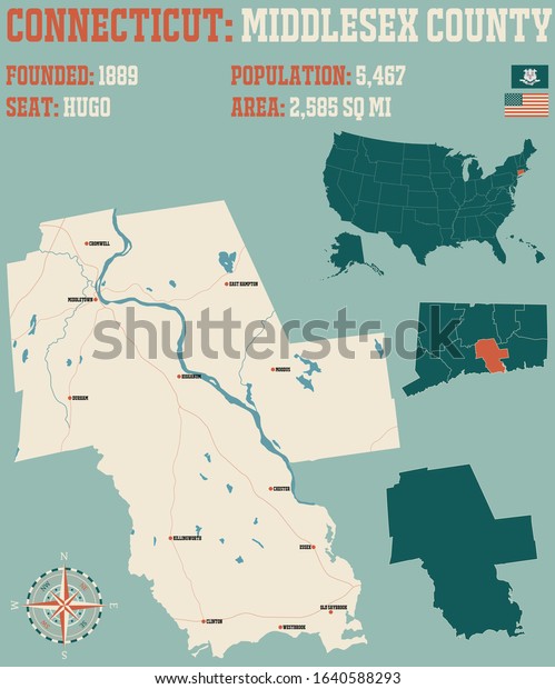 Large Detailed Map Middlesex County Connecticut Stock Vector (Royalty ...