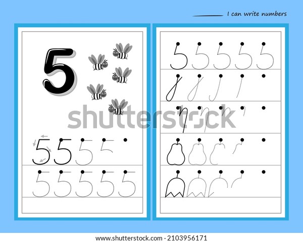 Learn Count Trace Number Five Set Stock Vector (Royalty Free ...
