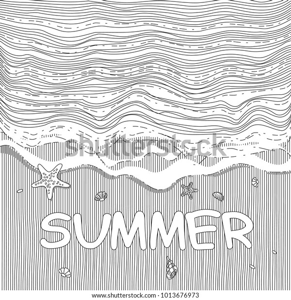 Line Art Beach Summer Vector Stock Vector (Royalty Free) 1013676973 ...