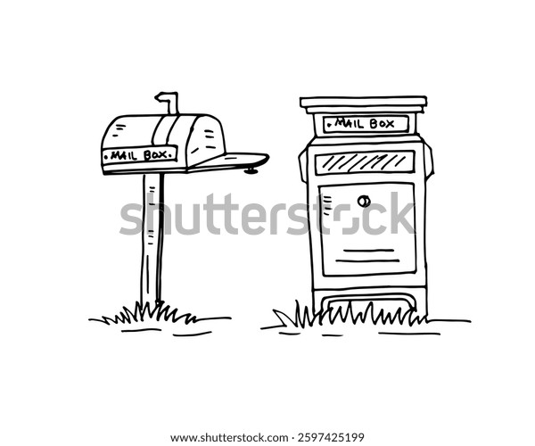 Line Drawing Two Different Types Mailboxes Stock Vector (Royalty Free ...