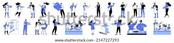 Linear Vector Illustration Set Isolated Characters Stock Vector ...