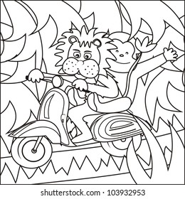 Lion Monkey Coloring Page Vector Illustration Stock Vector (Royalty ...