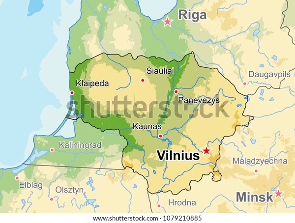 Lithuania Physical Map Stock Vector (Royalty Free) 1079210885 ...