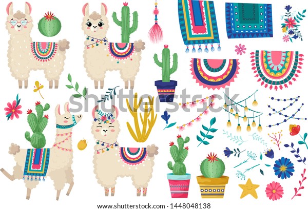 Llama Vector Illustration Peruvian Decorations Alpacasaddle Stock ...