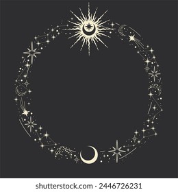 Сelestial Boho Border Divider Moon Moth Stock Vector (Royalty Free ...