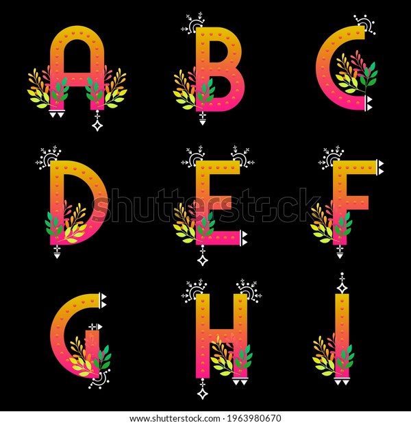 Magical Sunrise Flourish Design Alphabet Set Stock Vector (Royalty Free ...