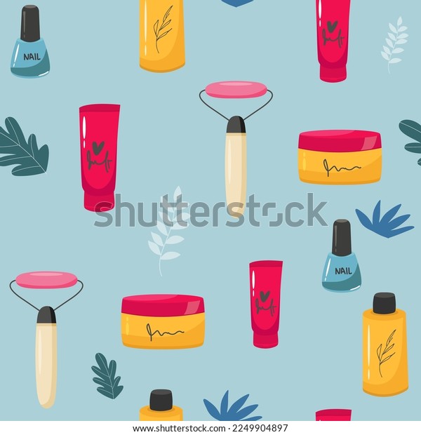 Makeup Seamless Pattern Illustrations Different Cosmetics Stock Vector Royalty Free 2249904897 