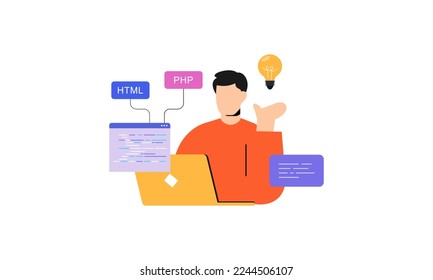 Man Programmer Working On His Laptop Stock Vector (Royalty Free) 2244506107 | Shutterstock