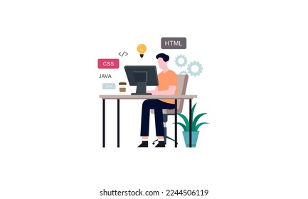 Man Programmer Working On His Laptop Stock Vector (Royalty Free) 2244506119 | Shutterstock