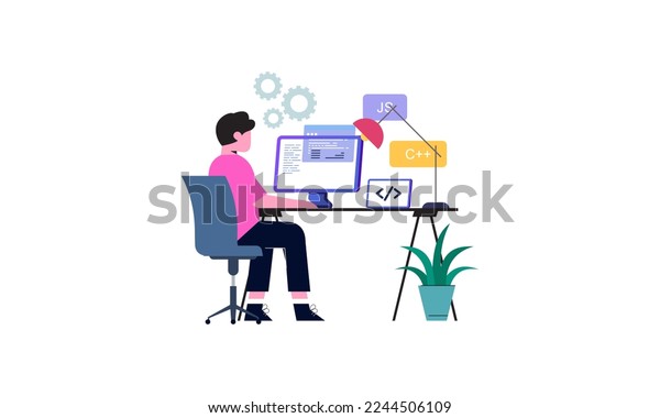 Man Programmer Working On His Laptop Stock Vector Royalty Free 2244506109 Shutterstock