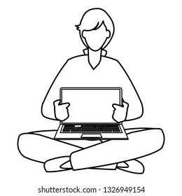 Man Sitting Laptop His Legs Crossed Stock Vector (Royalty Free ...