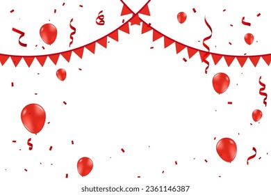 Confetti Red Flag Ribbons Celebration Background Stock Vector (Royalty ...