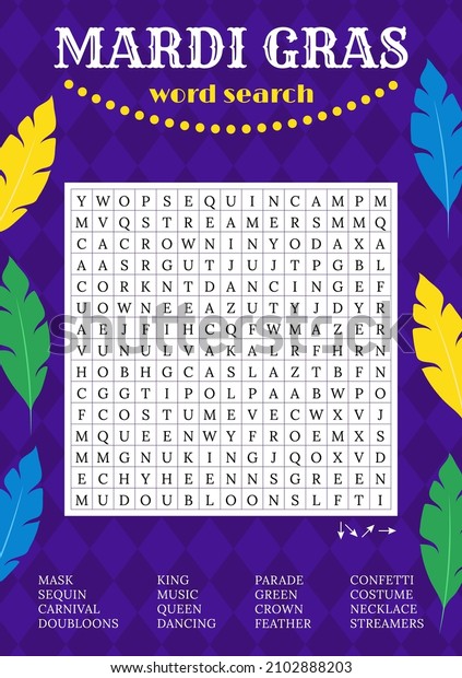 Mardi Gras Word Search Puzzle Fun Stock Vector (Royalty Free ...