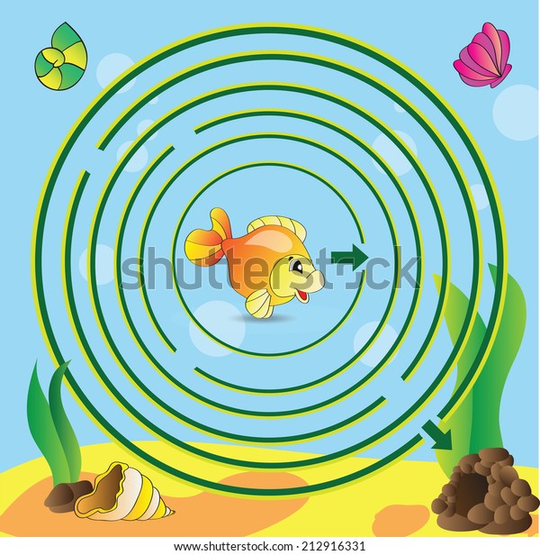 Maze Game Kids Help Little Fish Stock Vector (Royalty Free) 212916331 ...