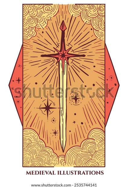 Medieval Colored Sword Bold Border Cartoon Stock Vector (Royalty Free ...
