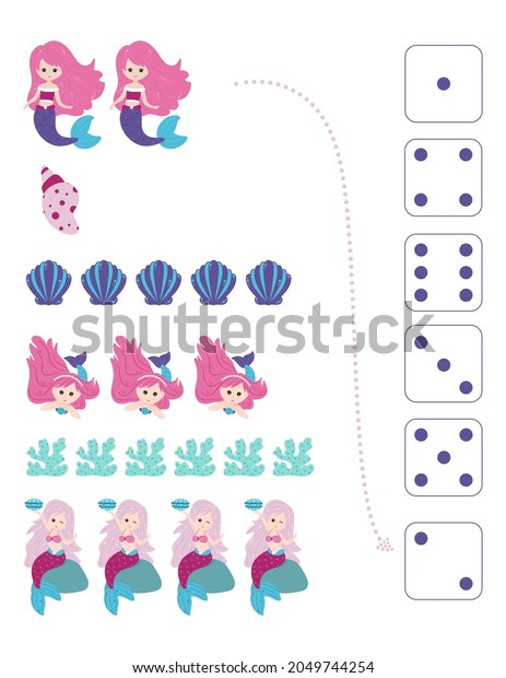 Mermaids Worksheet Teaching Mathematics Numeracy Preschool Stock Vector ...