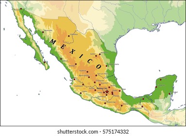 Mexico Detailed Physical Map Country Colored Stock Vector (Royalty Free ...