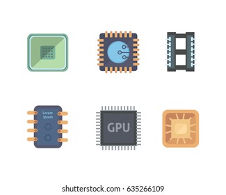 Microprocessor Electronic Chips Icons Set Chip Stock Vector (Royalty ...