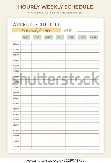 Minimal Printable Weekly Schedule Planner Page Stock Vector (Royalty ...