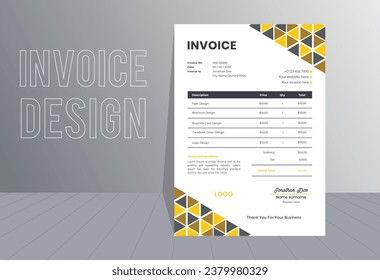 Minimal Yellow Invoice Template Vector Design Stock Vector (Royalty ...