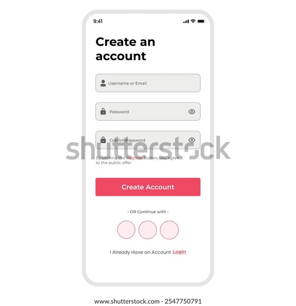 Mobile App Registration Screen Ui Design Stock Vector (Royalty Free ...