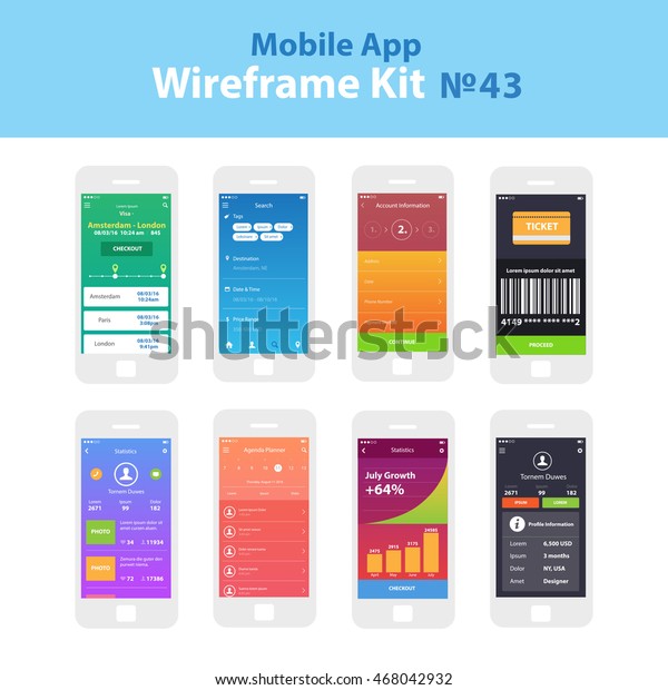 Mobile Wireframe App Ui Kit 43 Stock Vector (Royalty Free) 468042932 ...